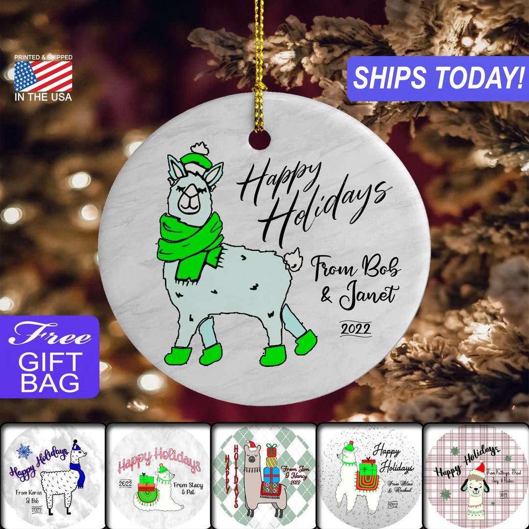 Happy Holidays Llama, Custom Personalized Ceramic Stone Christmas ...