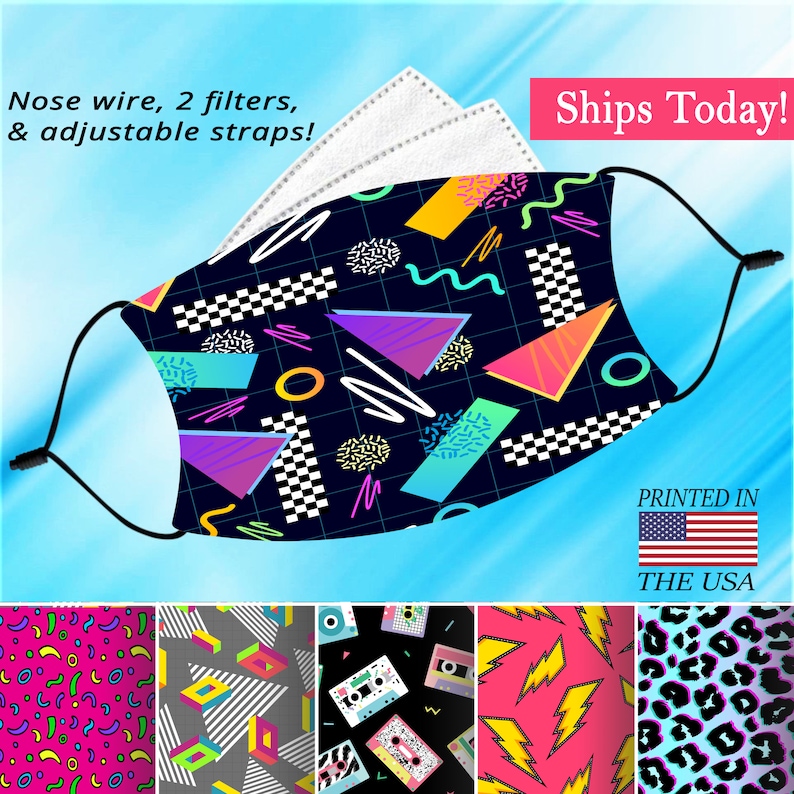 80's Retro Face Mask Washable Adjustable Reusable - Etsy