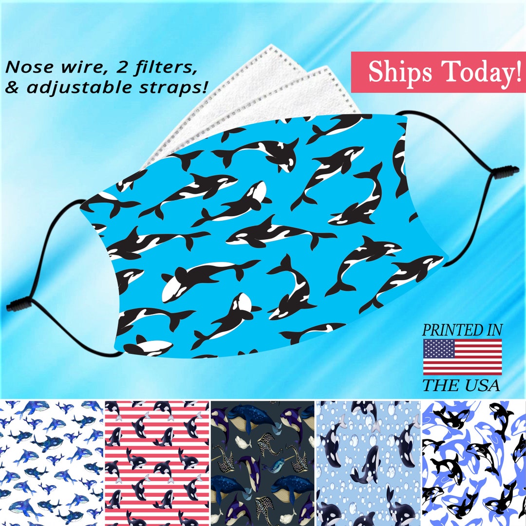 Orca, Killer Whale, Face Mask, Washable, Adjustable, Reusable, Nose ...