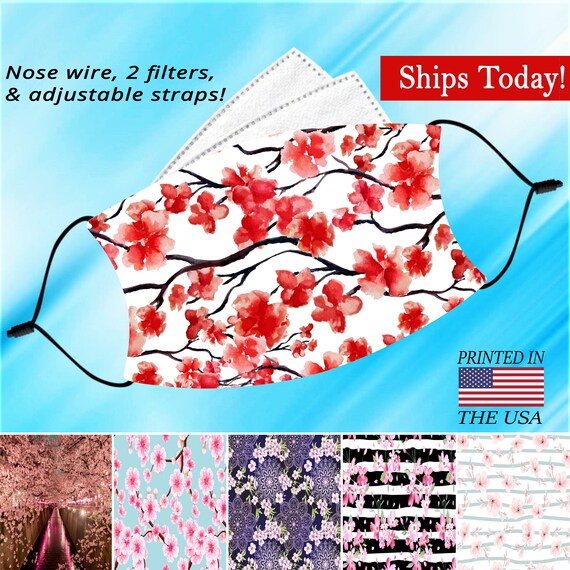 Cherry Blossom Face Mask Adjustable Mask Washable and - Etsy