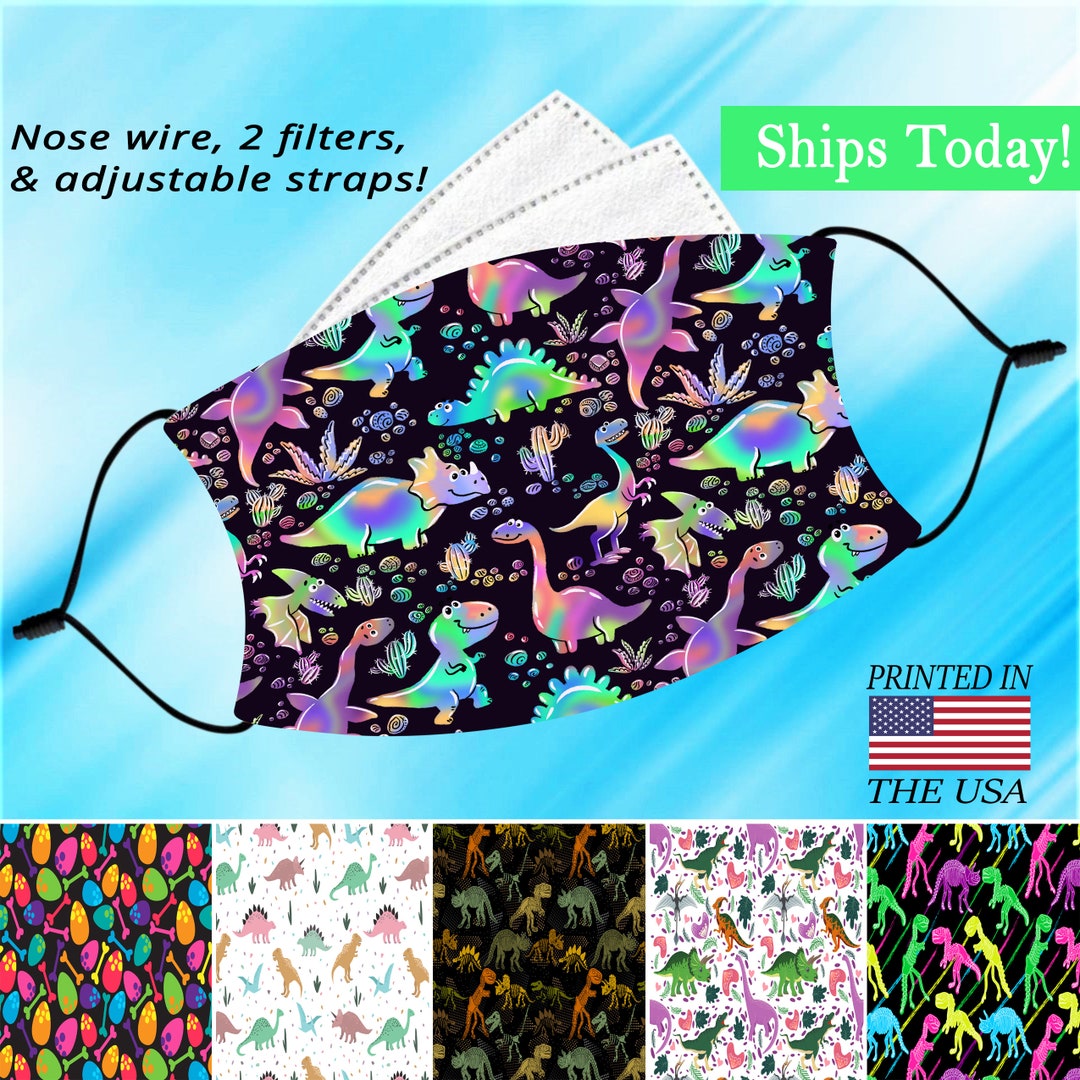 Dinosaur, Face Mask, Adjustable Mask, Washable and Reusable, Mask With ...