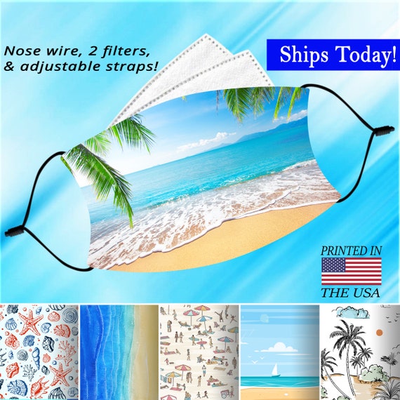 Beach Face Mask Washable Adjustable Reusable Nose Wire - Etsy
