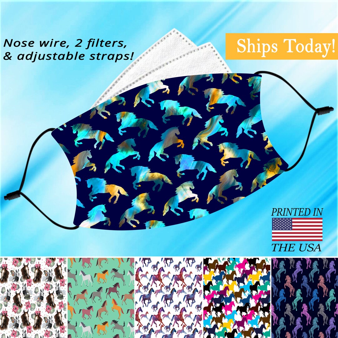 Horse, Equestrian, Face Mask, Adjustable Mask, Washable and Reusable ...