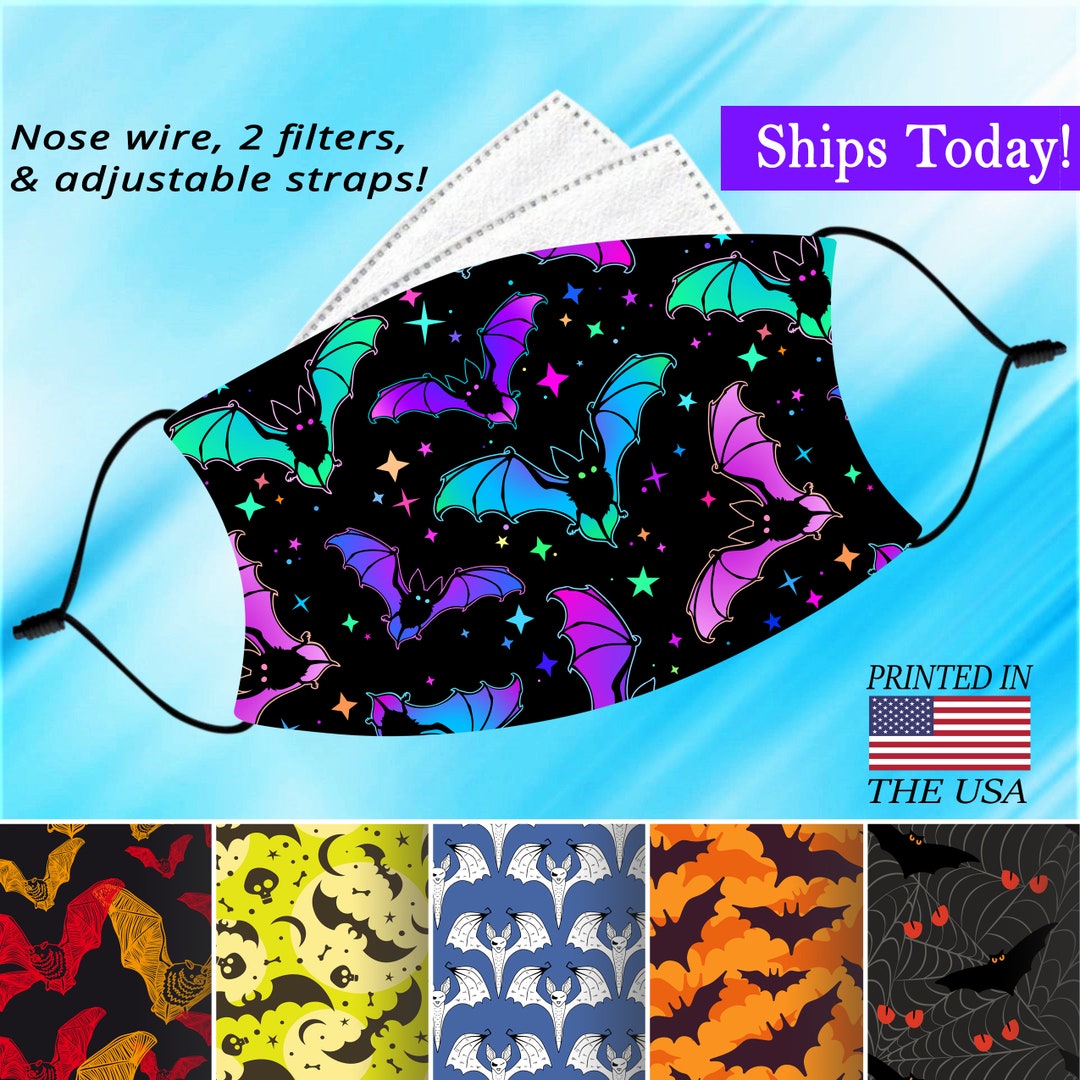 Bats Scary Halloween, Face Mask, Washable, Adjustable, Reusable, Nose ...
