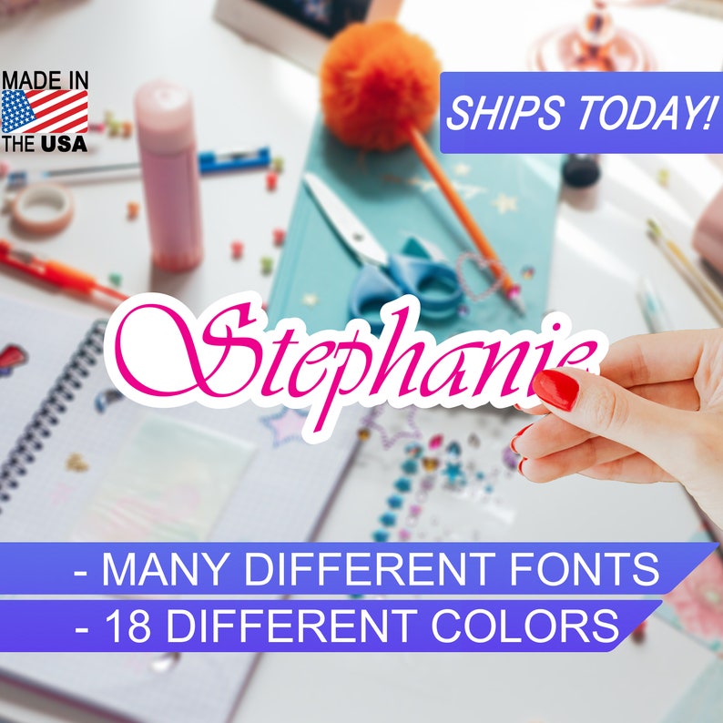 Custom Personalized Vinyl Name Sticker, 4mil, 18 Colors, Many Script ...