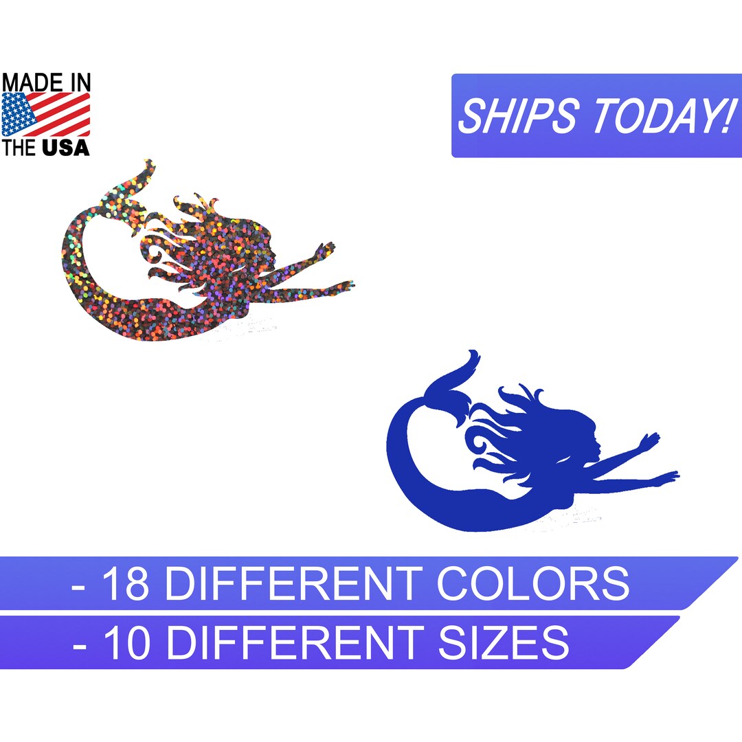 Swimming Mermaid, Vinyl Decal, Mermaid Decal, Silver Glitter, Cooler ...
