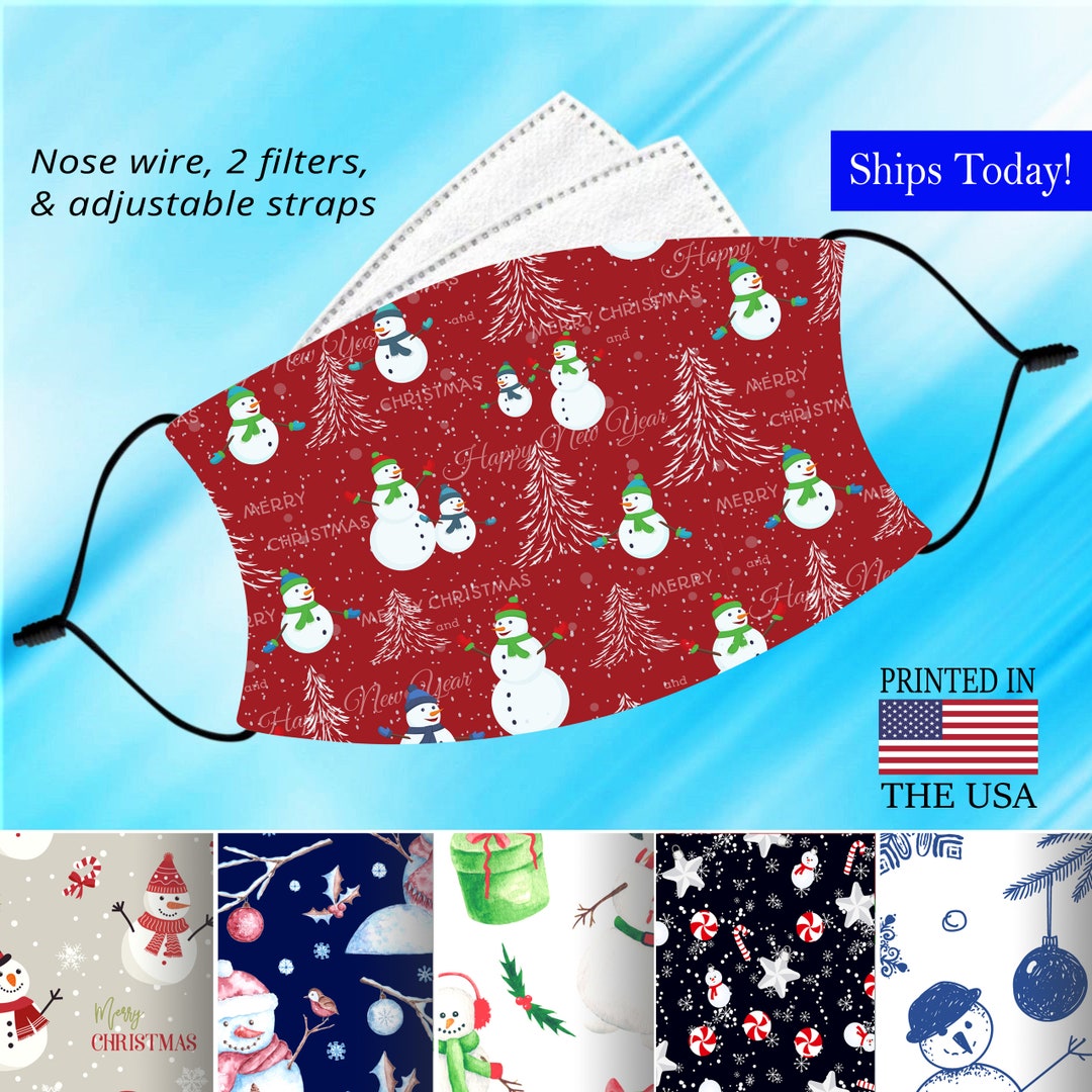 Snowman Face Mask, Washable, Adjustable, Reusable, Nose Wire, Filter ...
