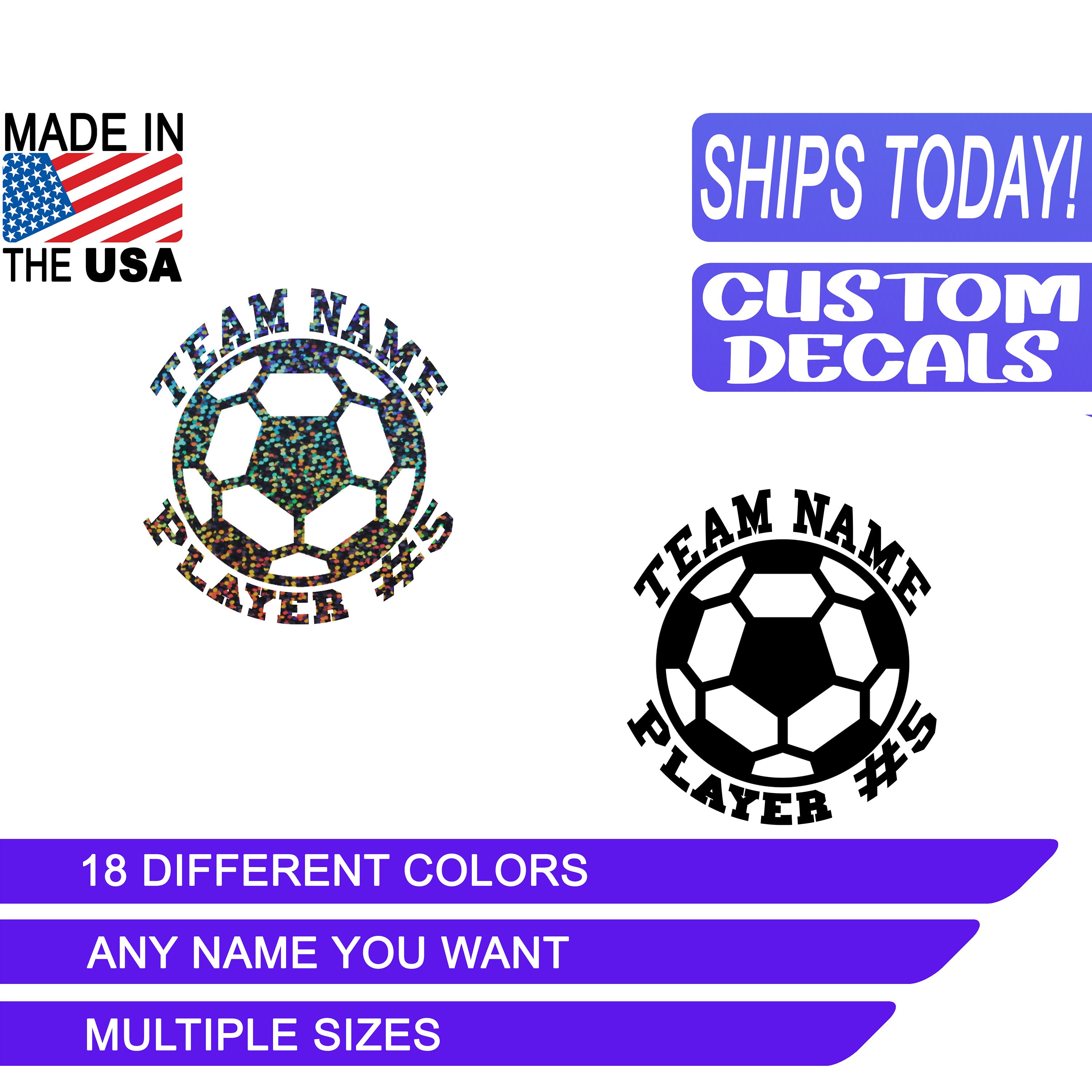 Custom Soccer Team Decal, Soccer Decal, Silver Glitter,holographic Name ...