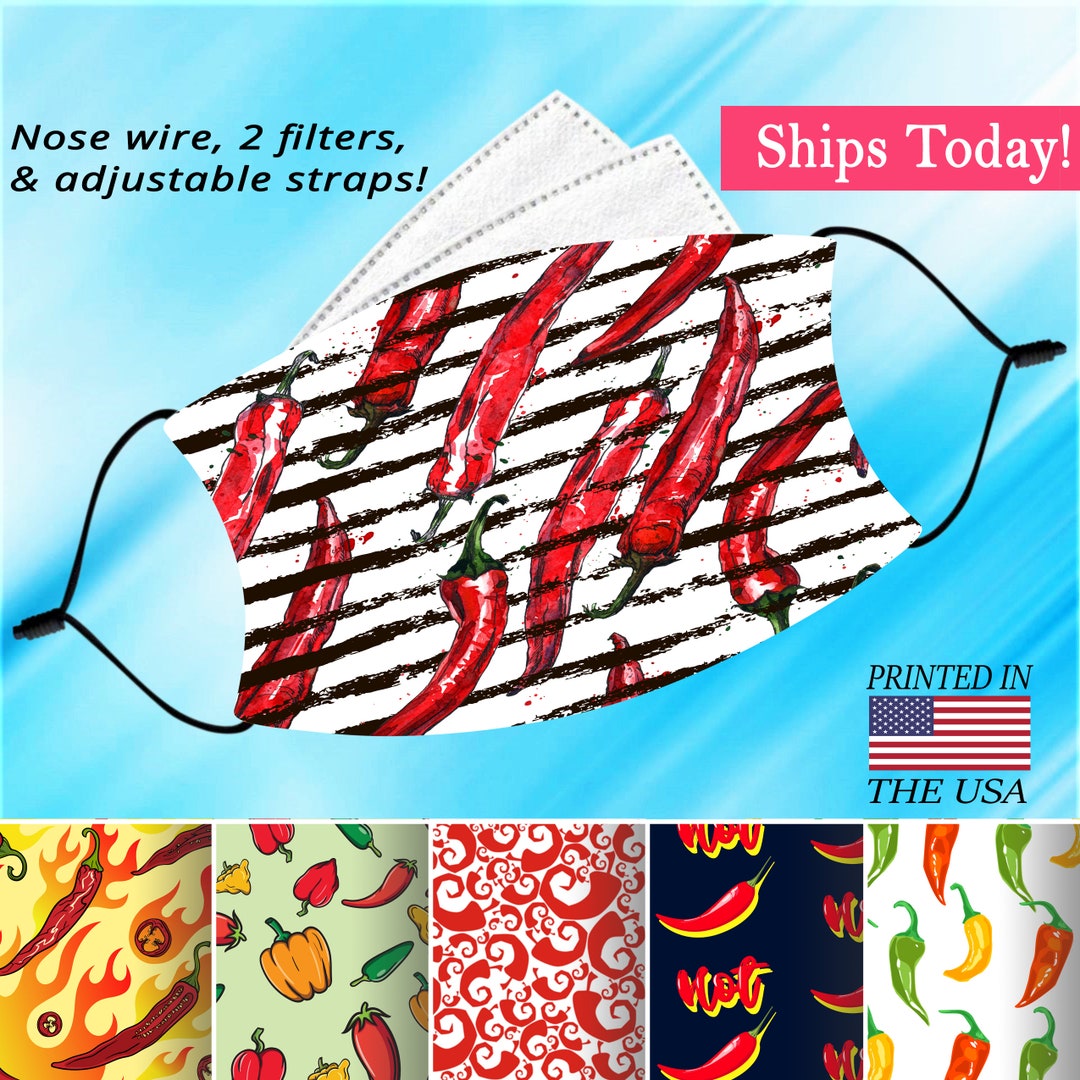 Chili, Peppers, Face Mask, Washable, Adjustable, Reusable, Nose Wire ...