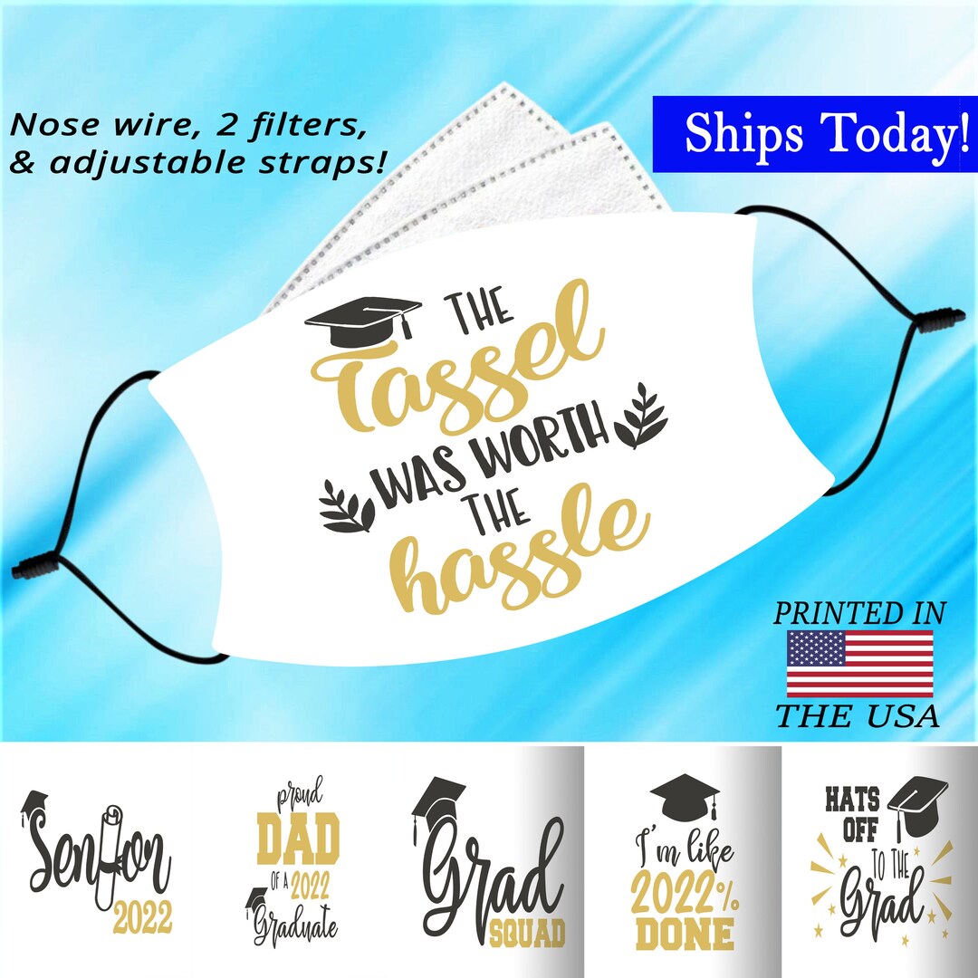 Graduation, 2022, Face Mask, Washable, Adjustable, Reusable, Nose Wire ...