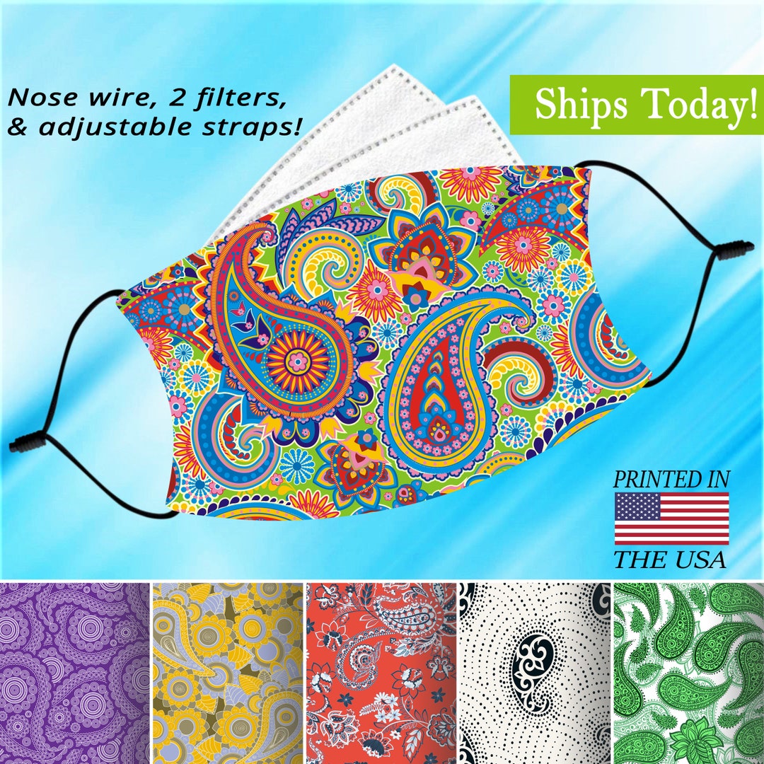 Paisley, Boteh, Buta, Face Mask, Washable, Adjustable, Reusable, Nose ...