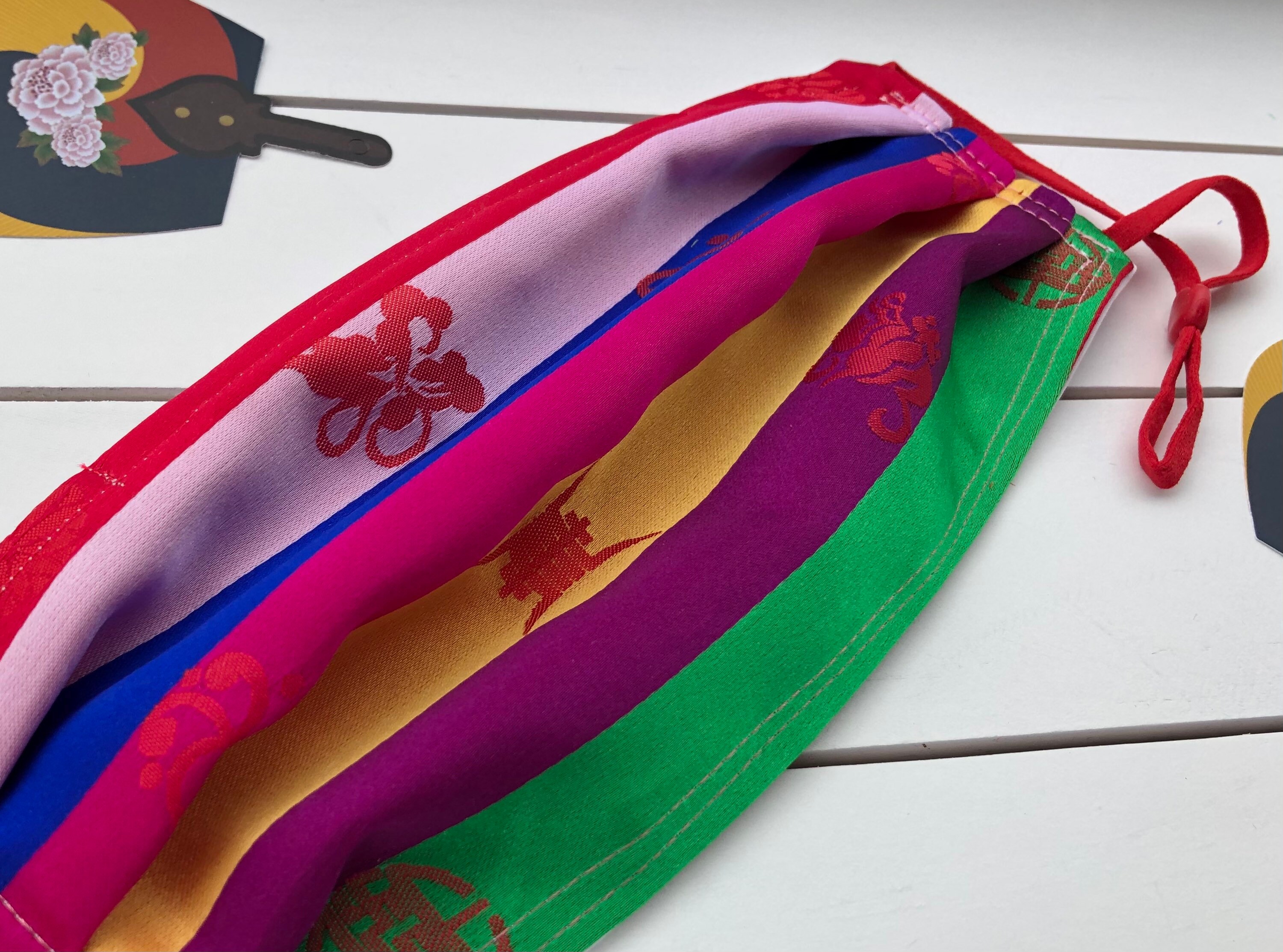 2 Types Striped Korean Hanbok face mask with Symbols Fancy | Etsy