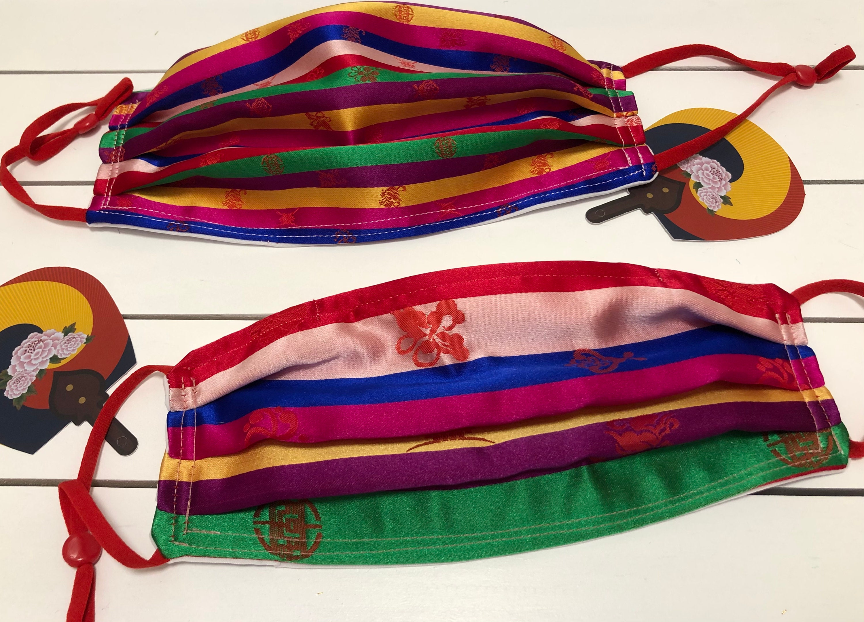 2 Types Striped Korean Hanbok face mask with Symbols Fancy | Etsy