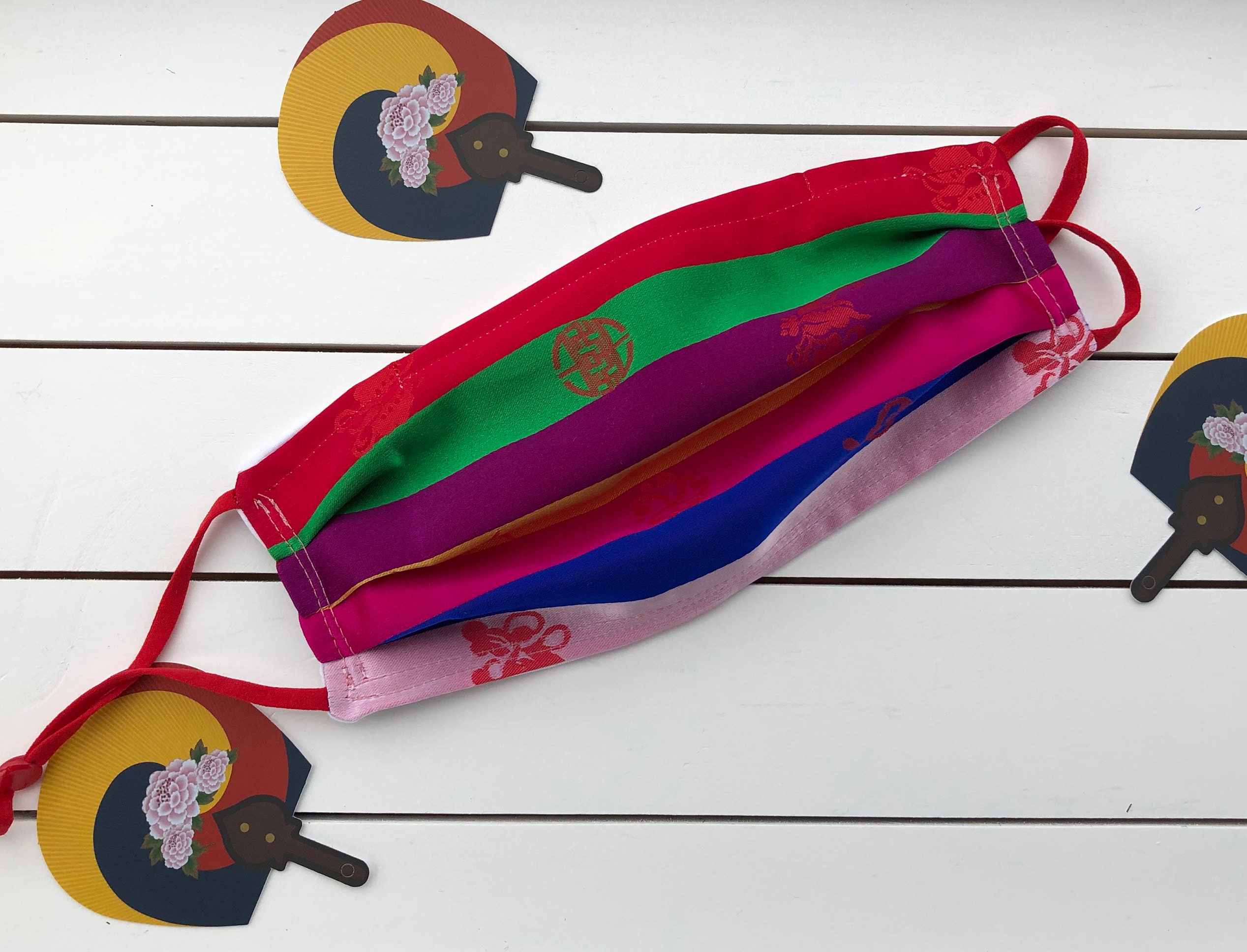 2 Types Striped Korean Hanbok face mask with Symbols Fancy | Etsy