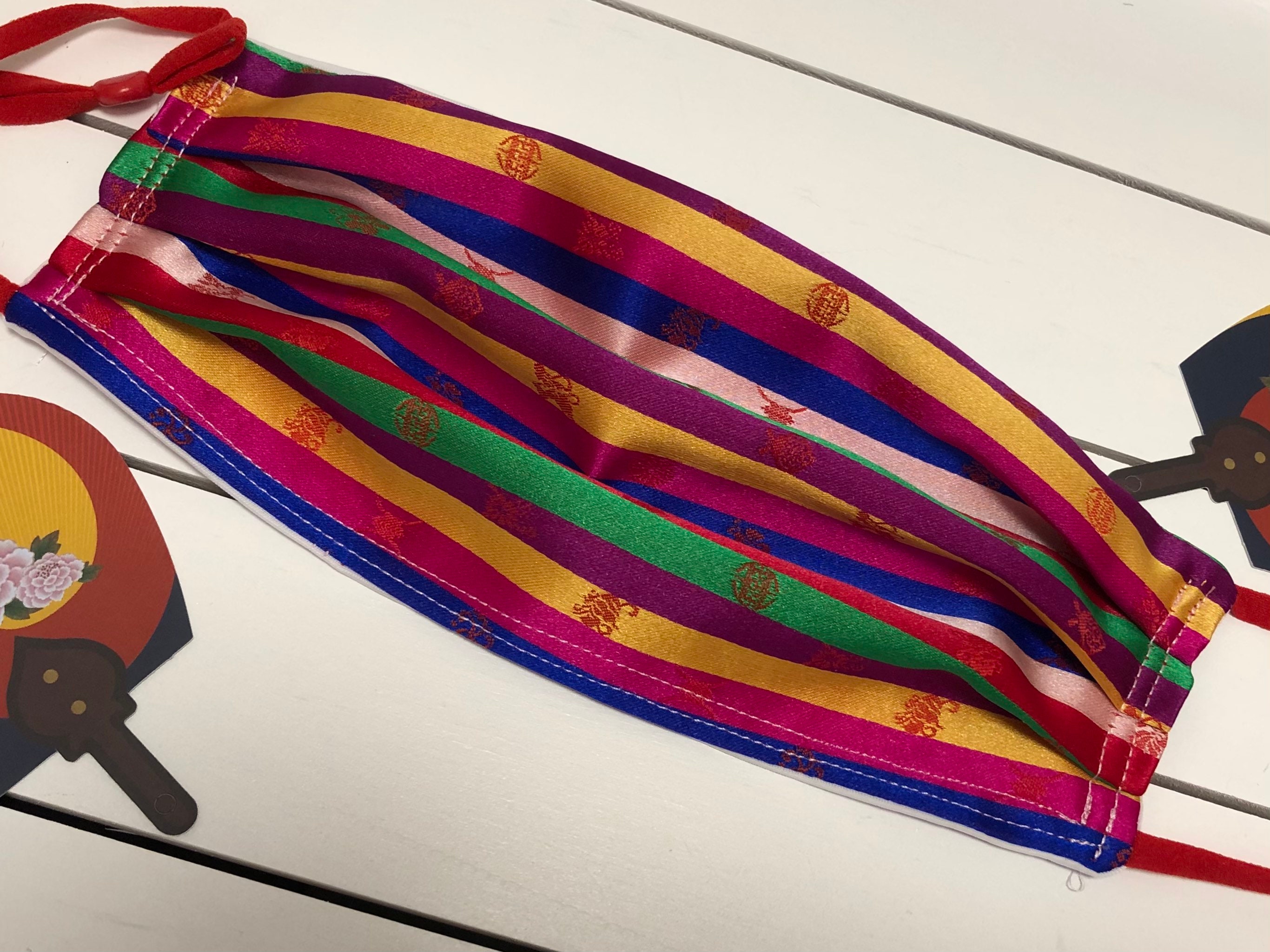 2 Types Striped Korean Hanbok face mask with Symbols Fancy | Etsy