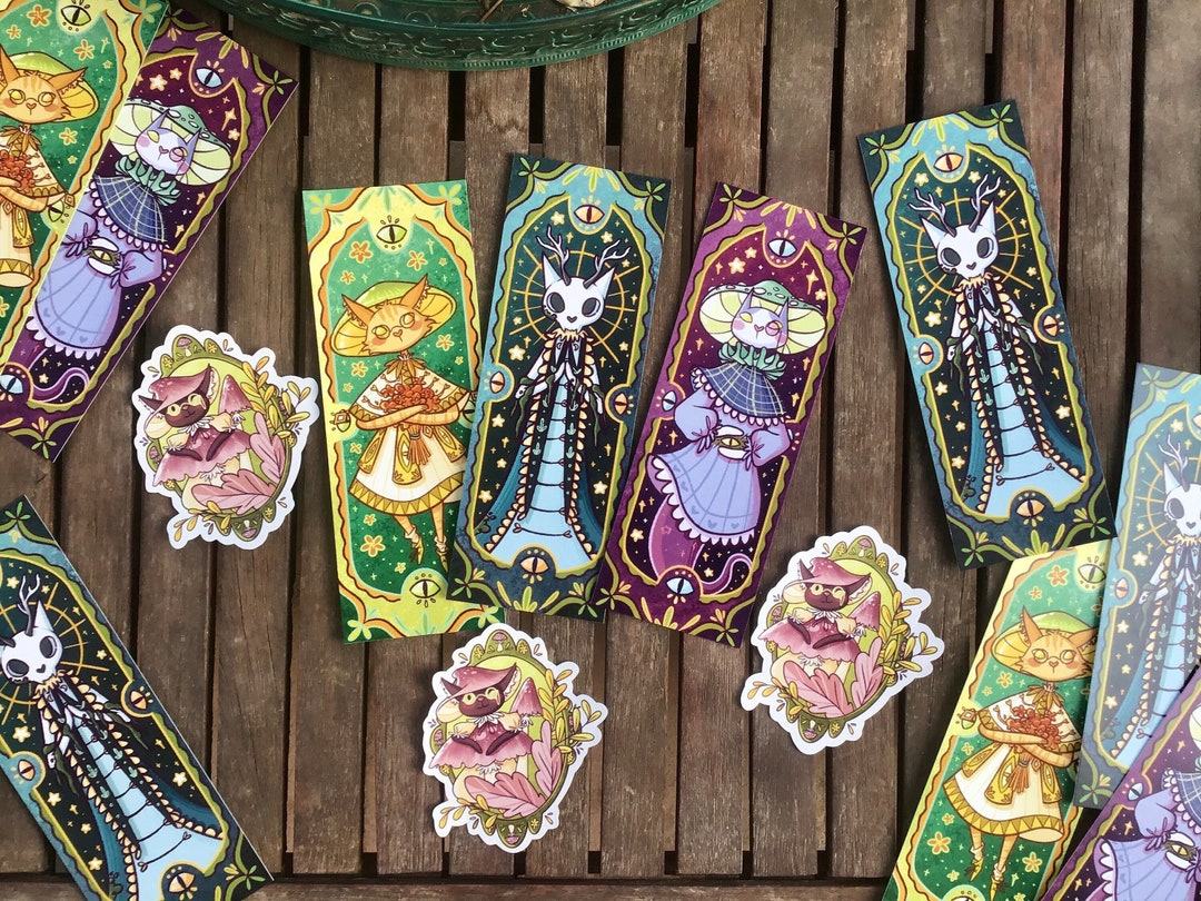 Mushroom Cat Bookmarks - Cute Illustrated Ghost Skeleton Kitty ...