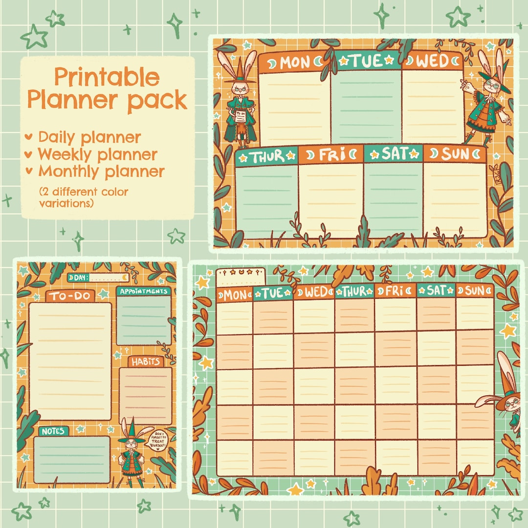 Cute Printable Bunny Witch Planners - Daily Weekly and Monthly ...