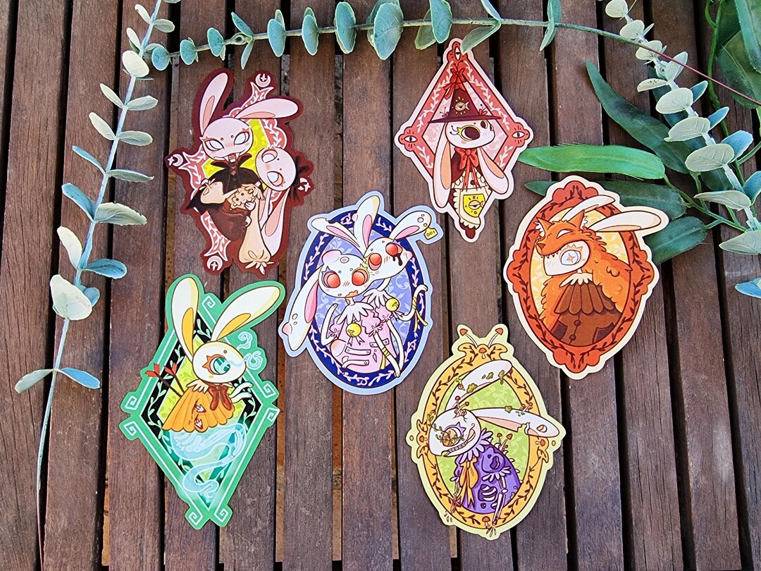 Cute and Creepy Bunny Sticker Set Cryptid Monster Rabbit Art Stickers ...