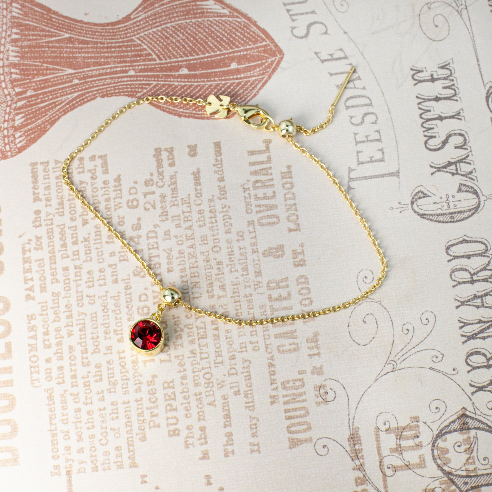 Red Garnet Crystal Charm Bracelet, Gold or Silver, Adjustable Chain - Etsy