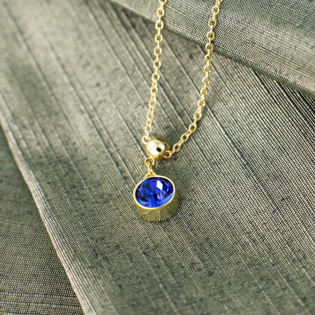 Dark Blue Bohemian Crystal Charm Necklace, Gold or Silver Adjustable ...