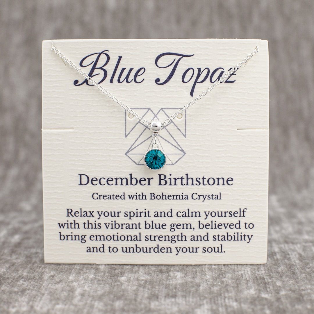 December Blue Topaz Necklace, Bohemian Birthstone Crystal, Gold or ...