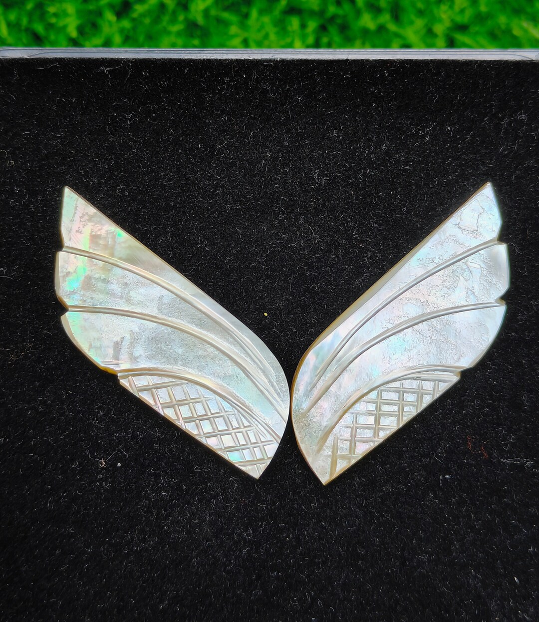 Natural Mother of Pearl Wing Shape Carving Jewelry Making Gemstone ...