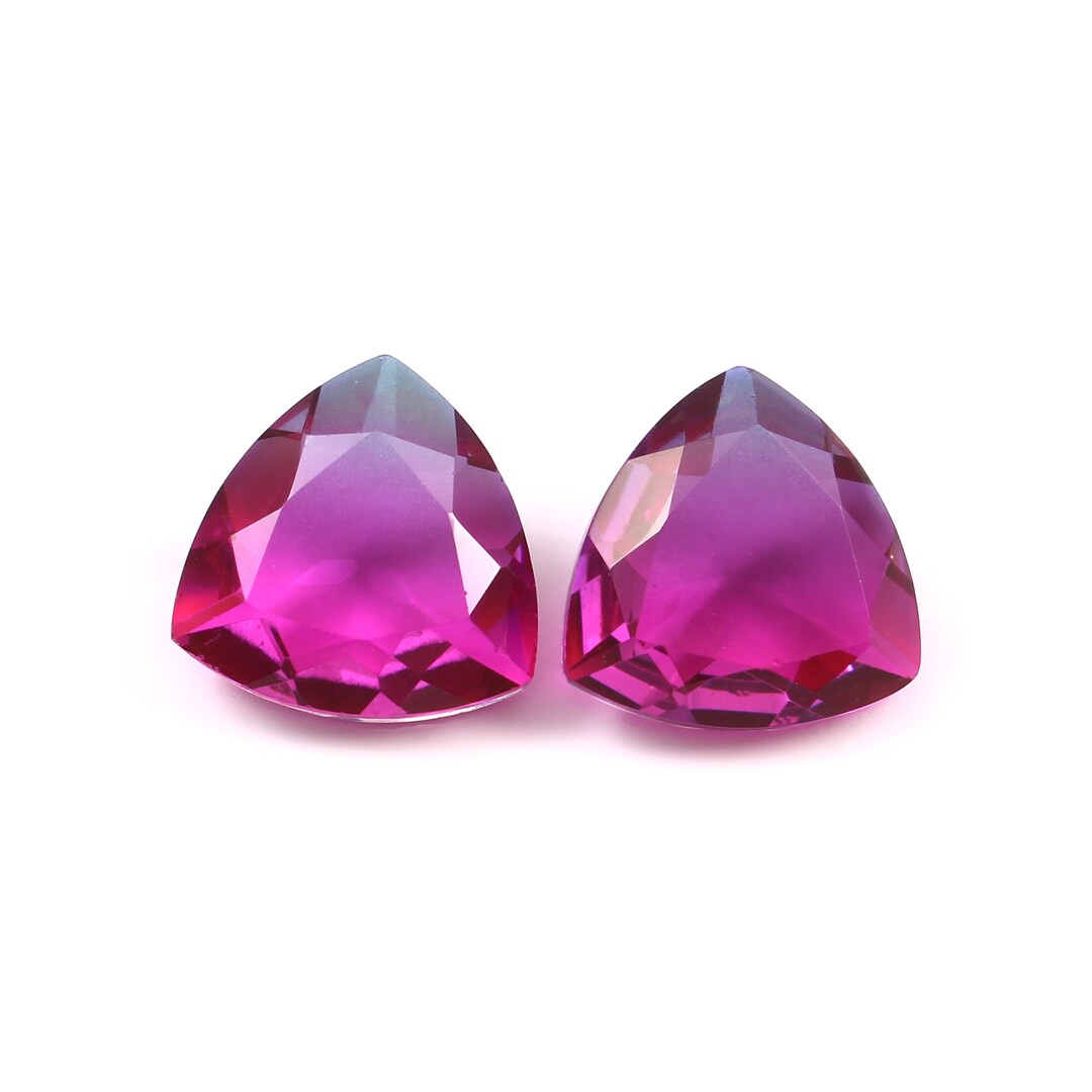 Rare Quality Tourmaline Quartz Lab Created Trillion Shape Bi Color Pink Color Pair Faceted ...