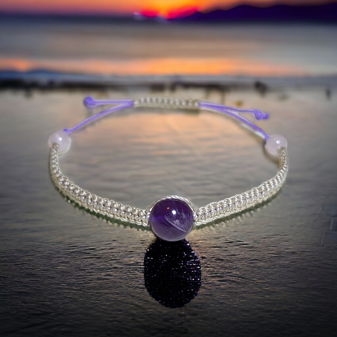 Adjustable Cord Bracelet Amethyst and Rose Quartz Natural Stone Healing ...