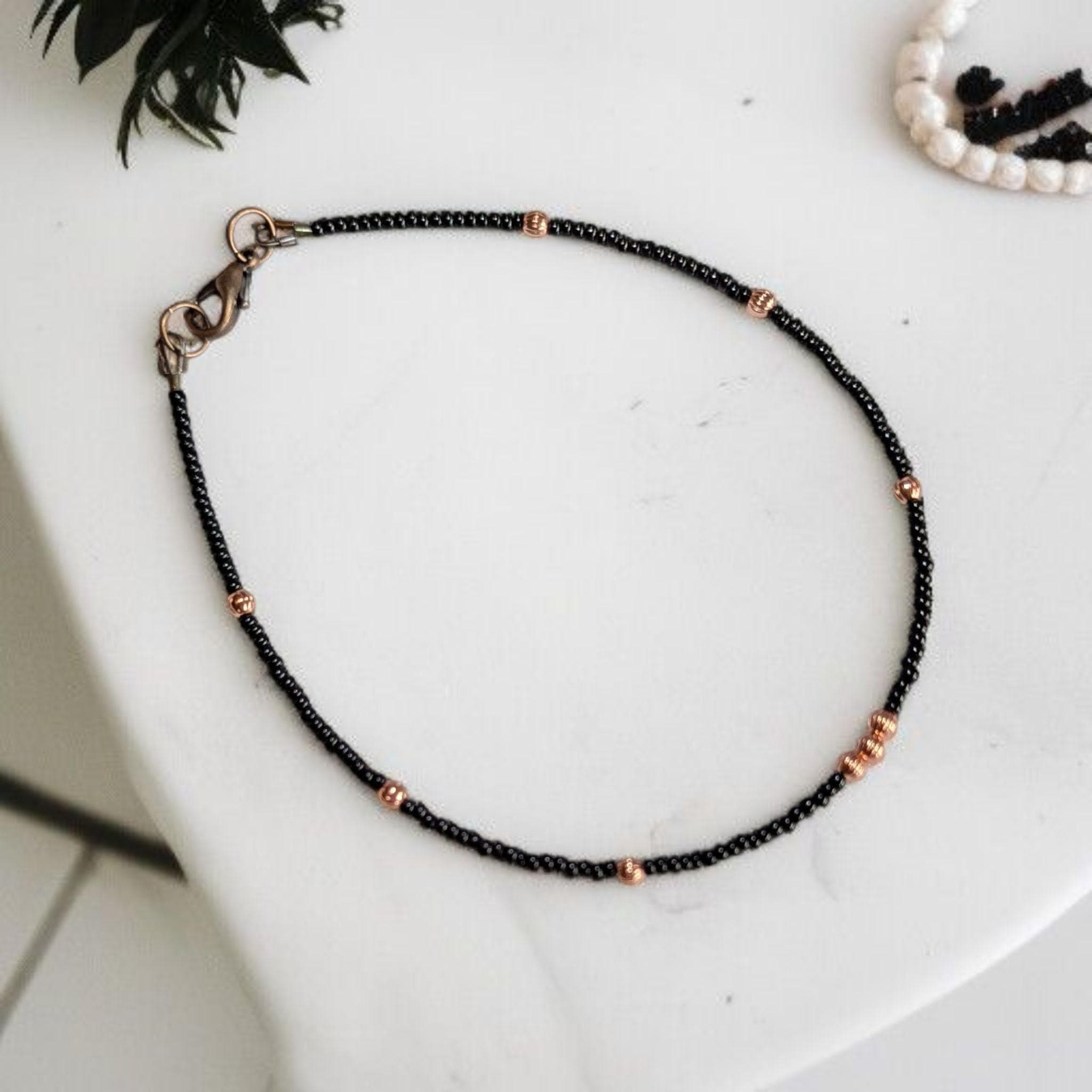 Tiny Seed Bead and Copper Anklet: Pure Copper Bead Anklet, Dainty ...