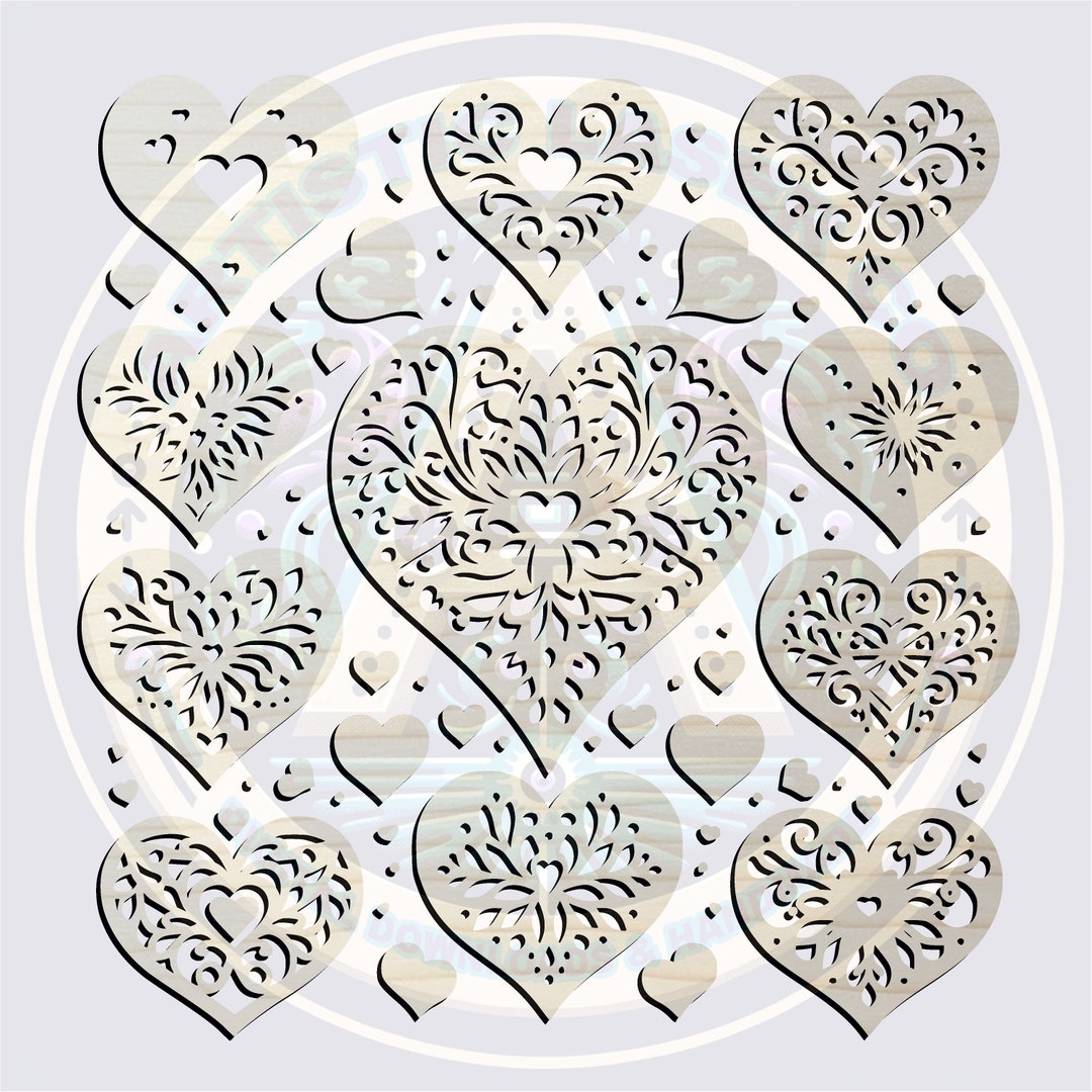 12 Intricate Hearts SVG Bundle: Laser-cut & Cricut-ready Designs ...