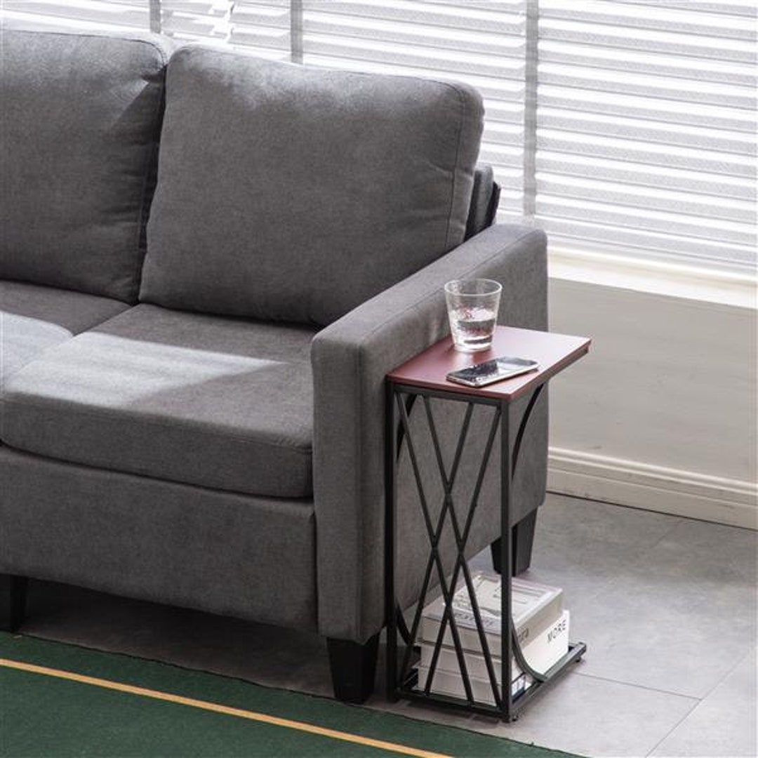 Small Coffee Table Sofa Drink Holder Side Coffee Table Metal Wooden ...