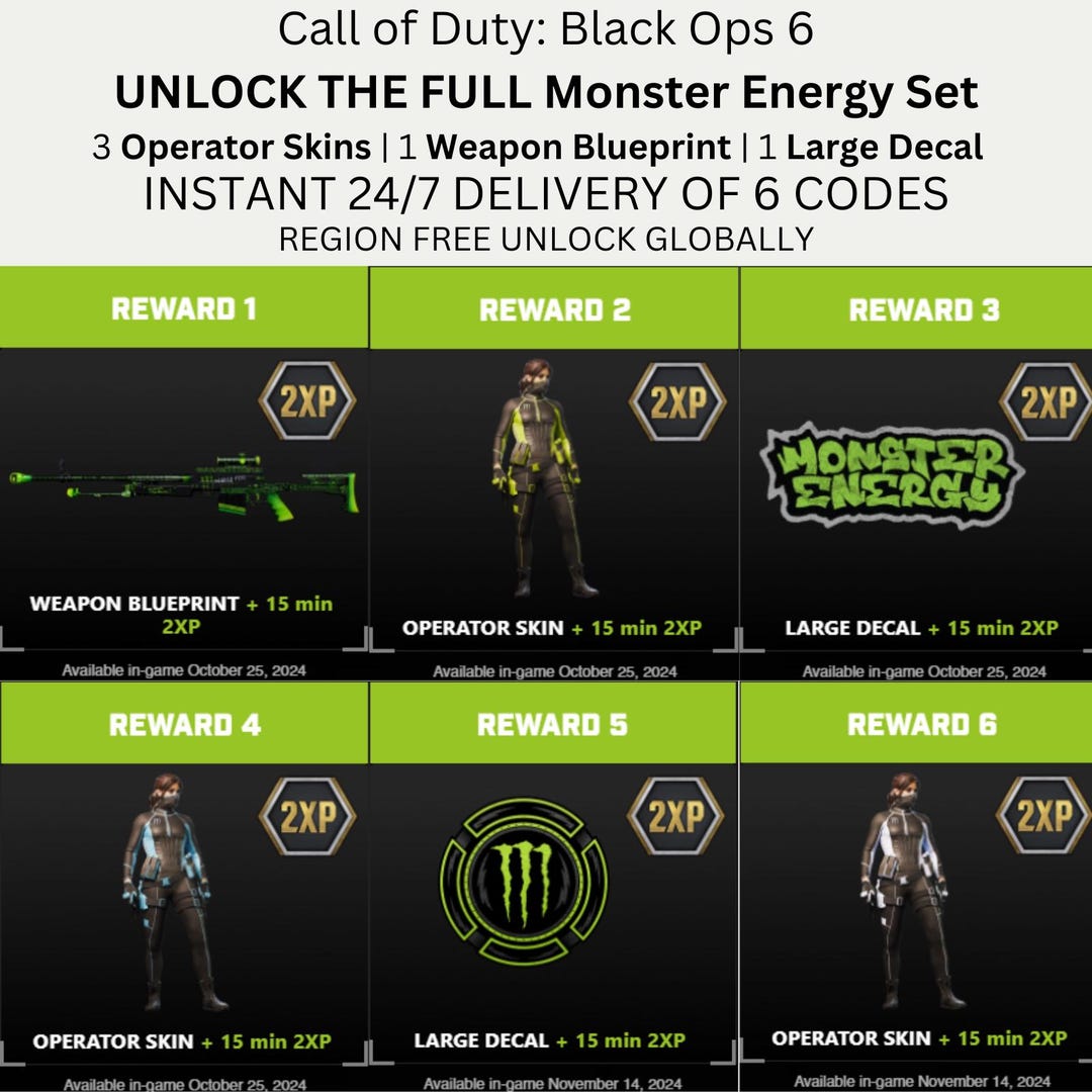 Call of Duty Black Ops 6 UNLOCK FULL Monster Energy Set Operator Codes ...