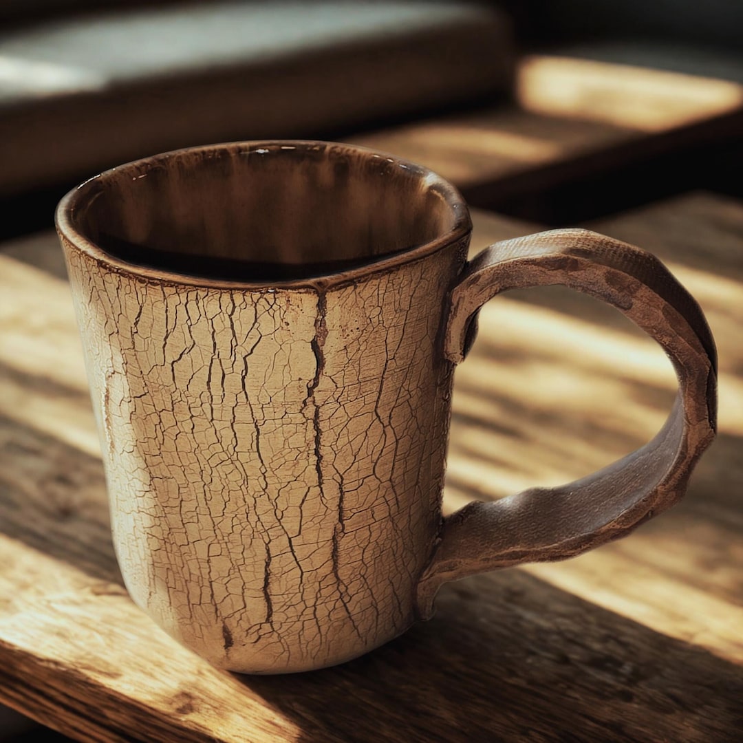 Handmade Ceramic Coffee Mug - Bark Texture, Branch Handle - Etsy