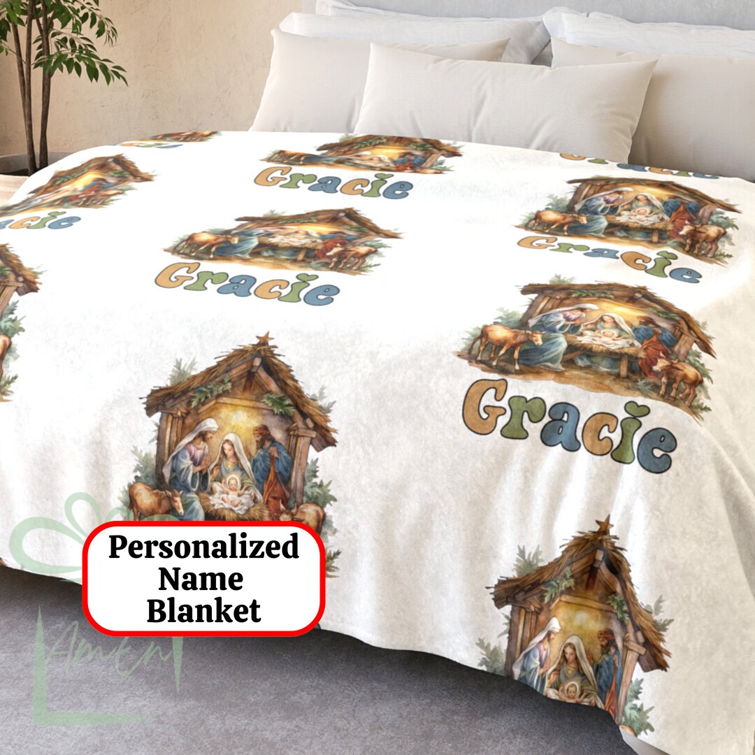 Custom Name Nativity Scene Christmas Blanket, Personalized Xmas Minky ...