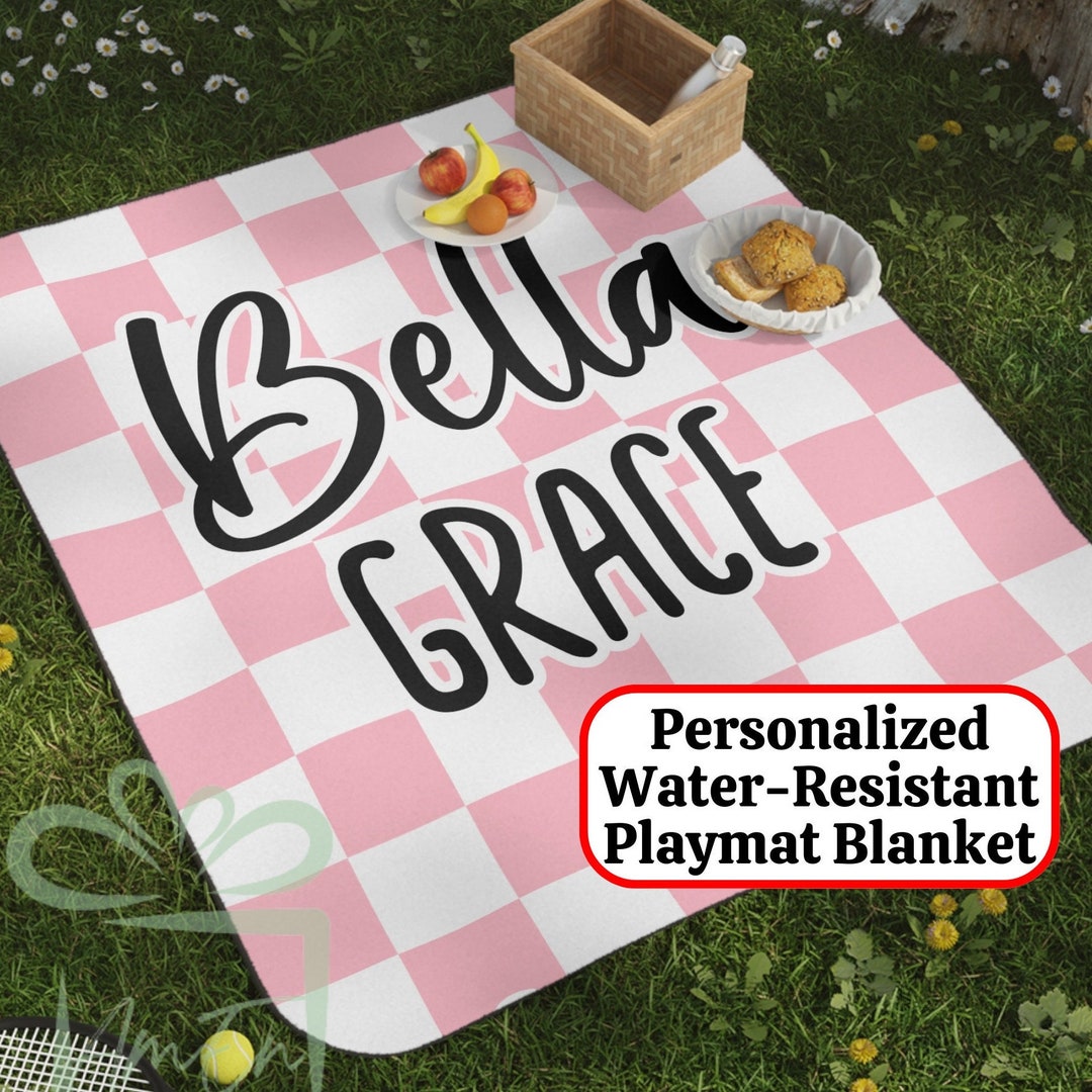 Checkered Custom Playmat Blanket, Personalized Name Picnic Blanket Gift ...