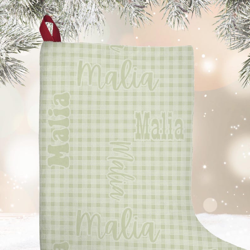 Custom Sage Green Palaka Print Christmas Stocking Gift, Large Plush ...