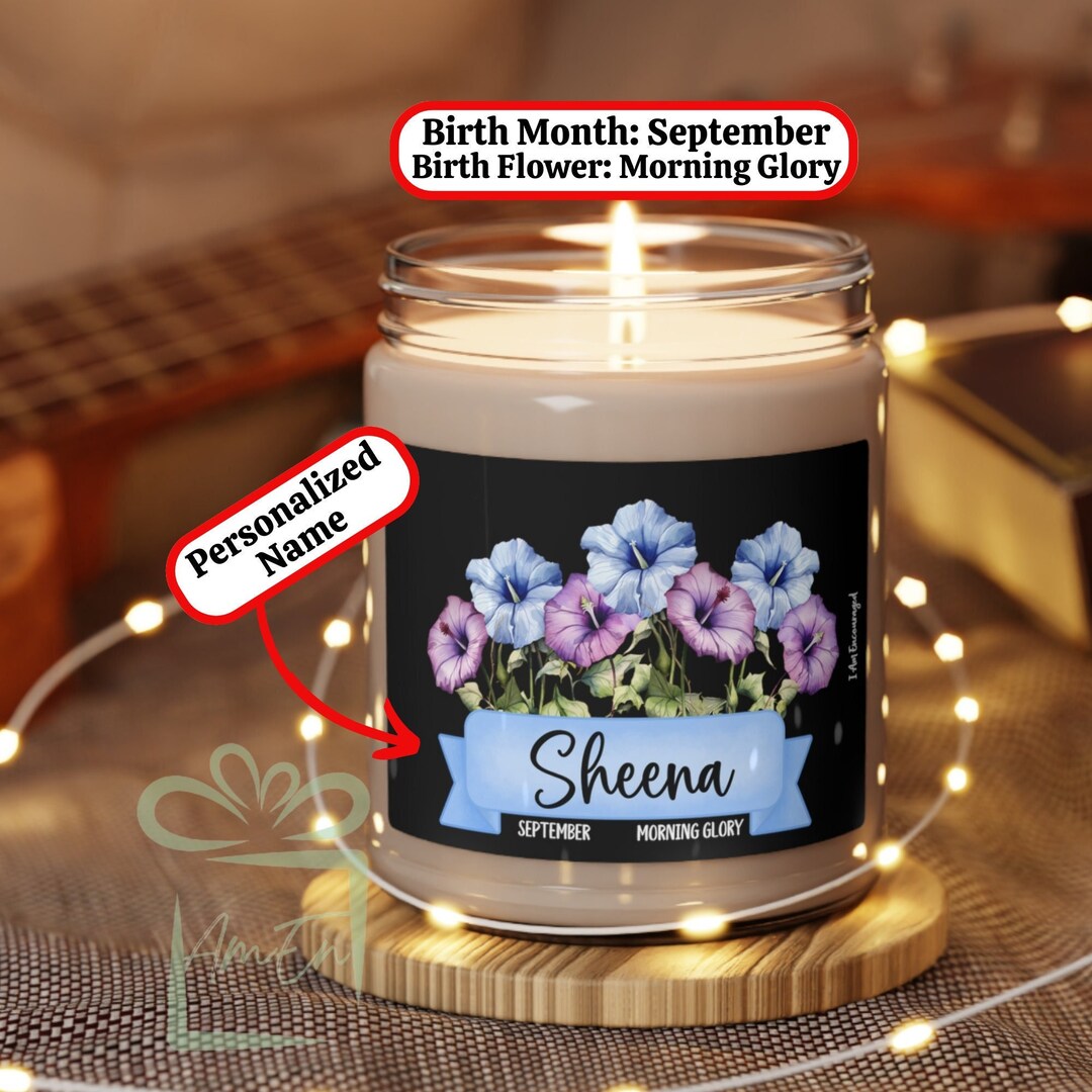 September Personalized Birth Month Candle, Floral Birth Flower Morning ...