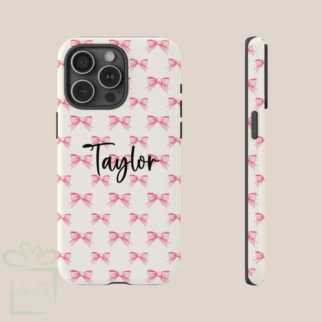 Custom Pink Bow Coquette Phone Case Gift, Trendy Personalized Name ...