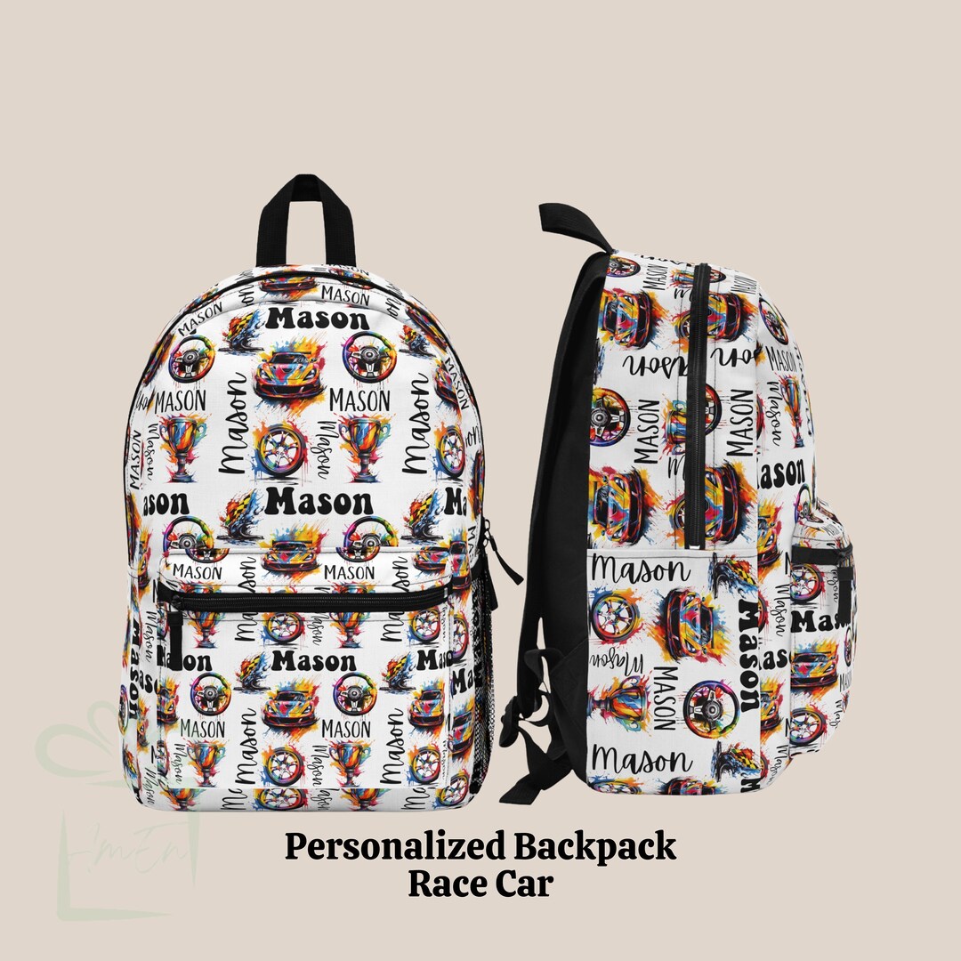 Personalized Race Car Backpack Lunch Bag Tumbler Set, Kid Racer Back to ...
