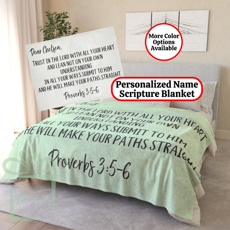 Personalized Name Scripture Blanket, Custom Christian Proverbs 3:5-6 ...