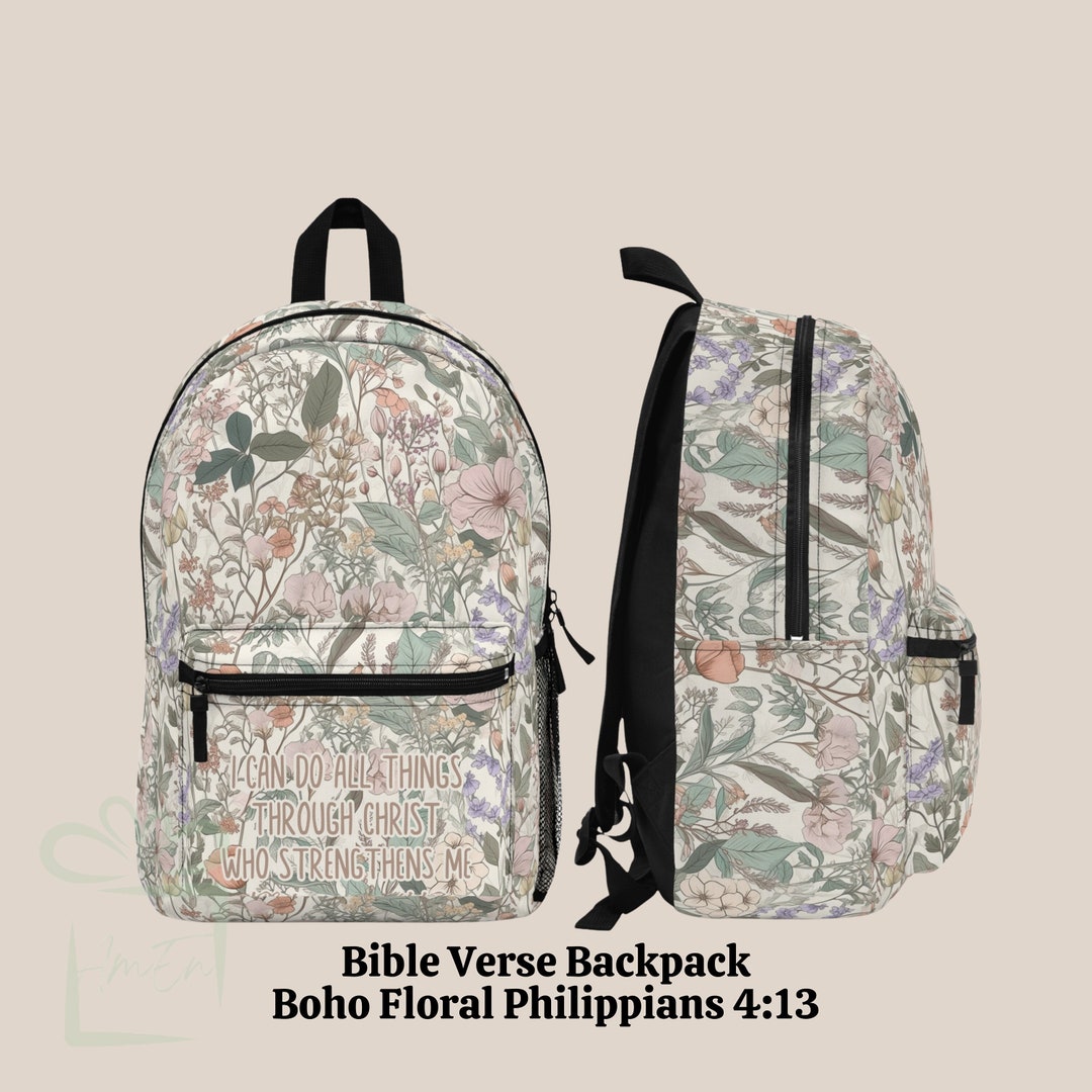 Boho Floral Bible Verse Scripture Backpack Set, Philippians 4:13 Flower ...