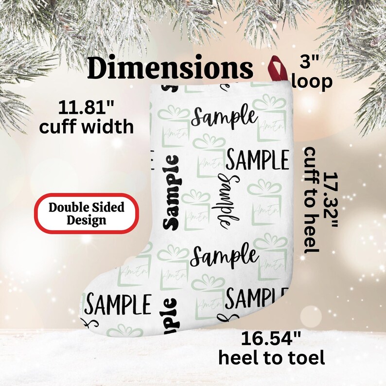 Custom Sage Green Palaka Print Christmas Stocking Gift, Large Plush ...