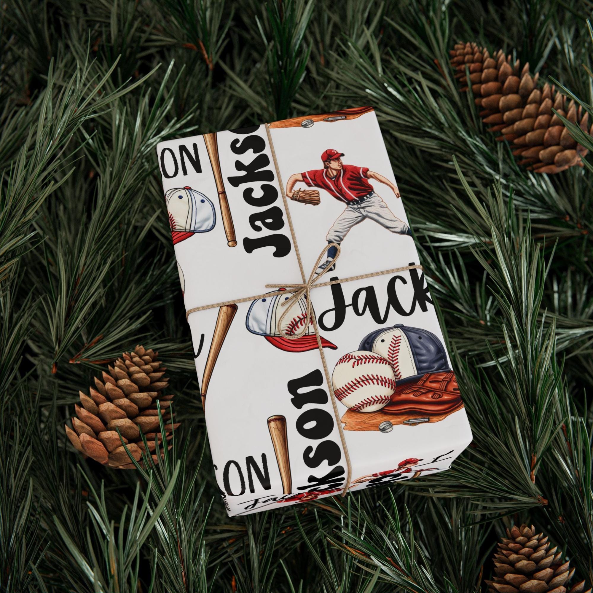 Personalized Name Baseball Sport Wrapping Paper Roll, Custom Sporty ...