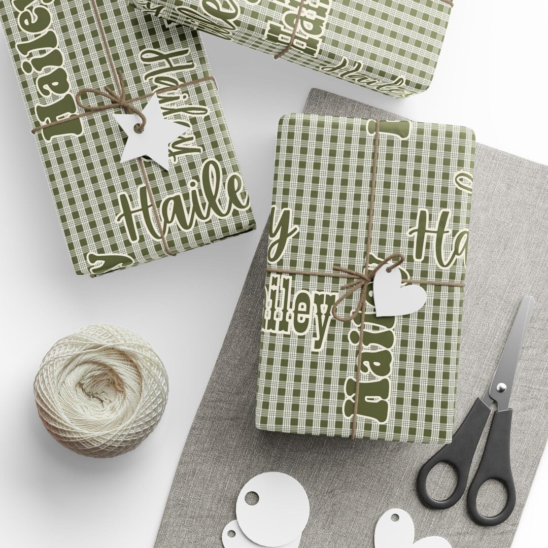 Custom Name Green Palaka Print Pattern Wrapping Paper Hawaiian Plaid ...
