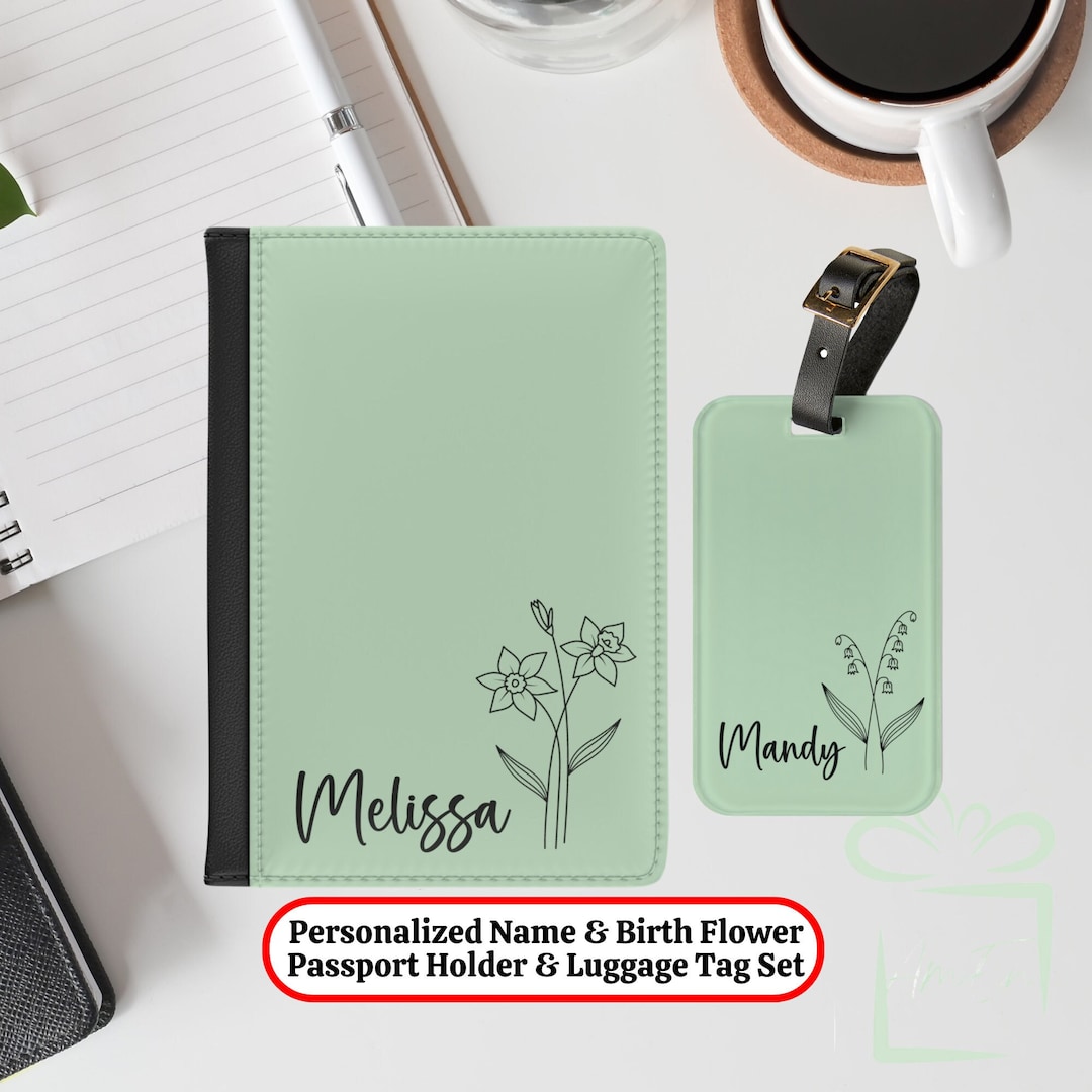 Custom Birth Flower Passport Holder Luggage Tag Set, Passport Wallet ...