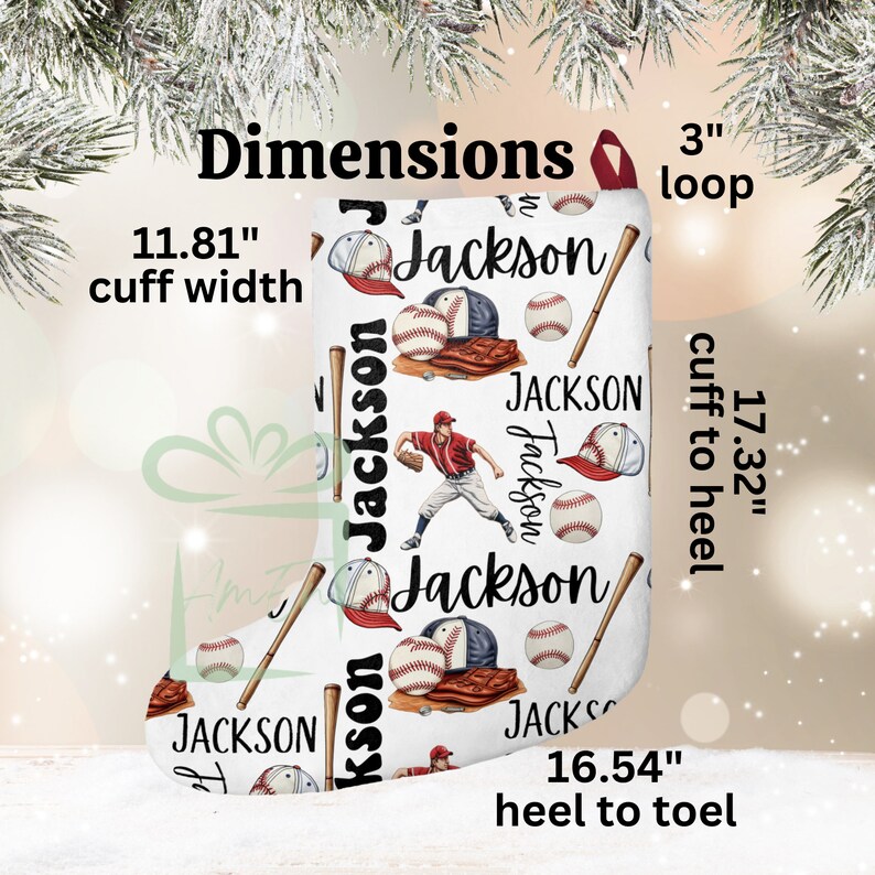 Personalized Name Baseball Large Christmas Stocking, Custom Boy Sport ...