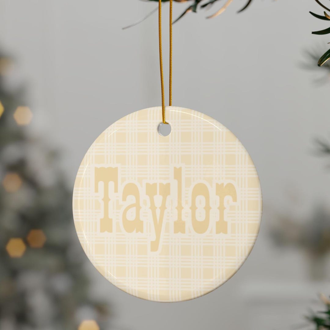 Personalized Butter Yellow Palaka Print Christmas Ornament Gift, Large ...