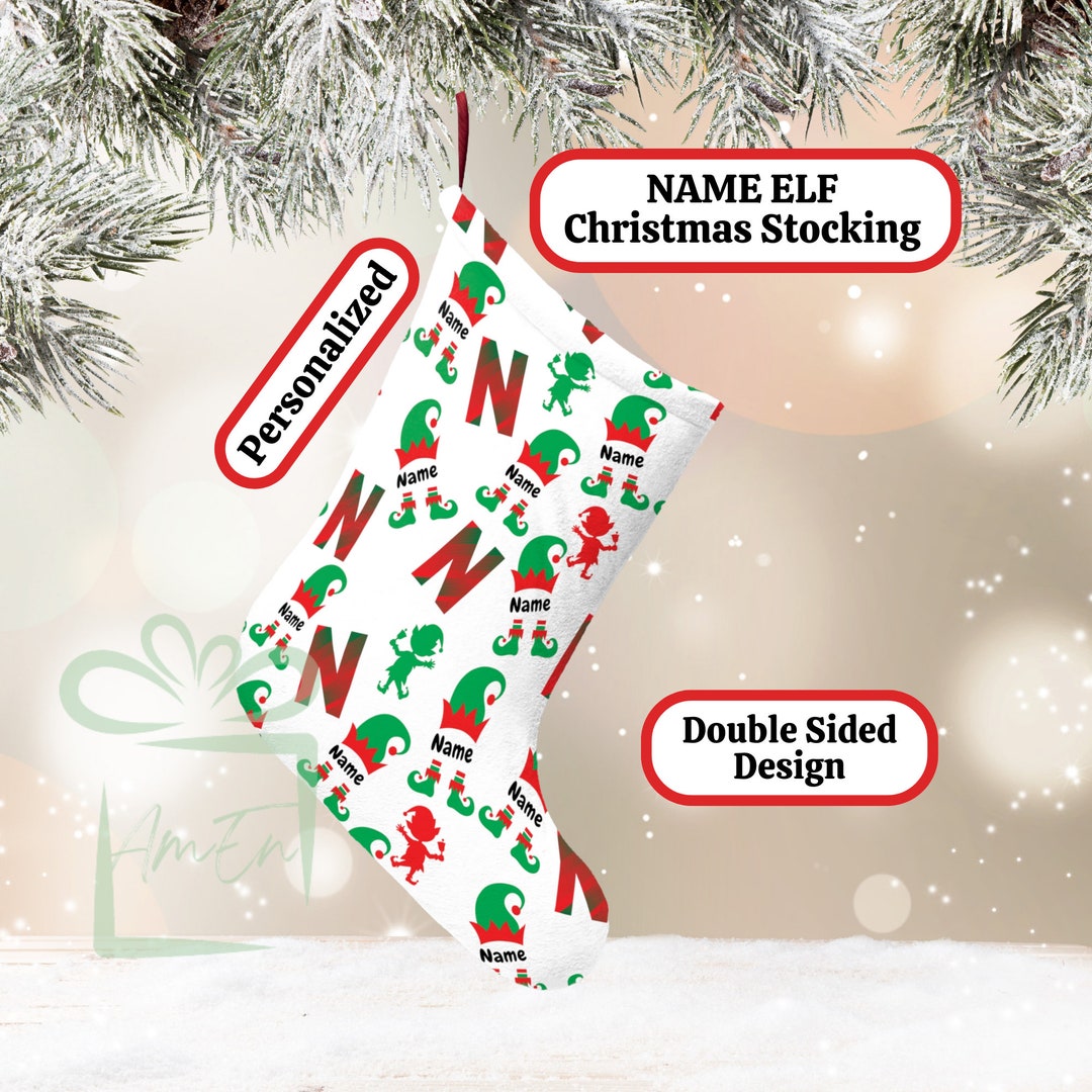 Custom Name Elf Christmas Stocking, Personalized Initial Elves Children ...