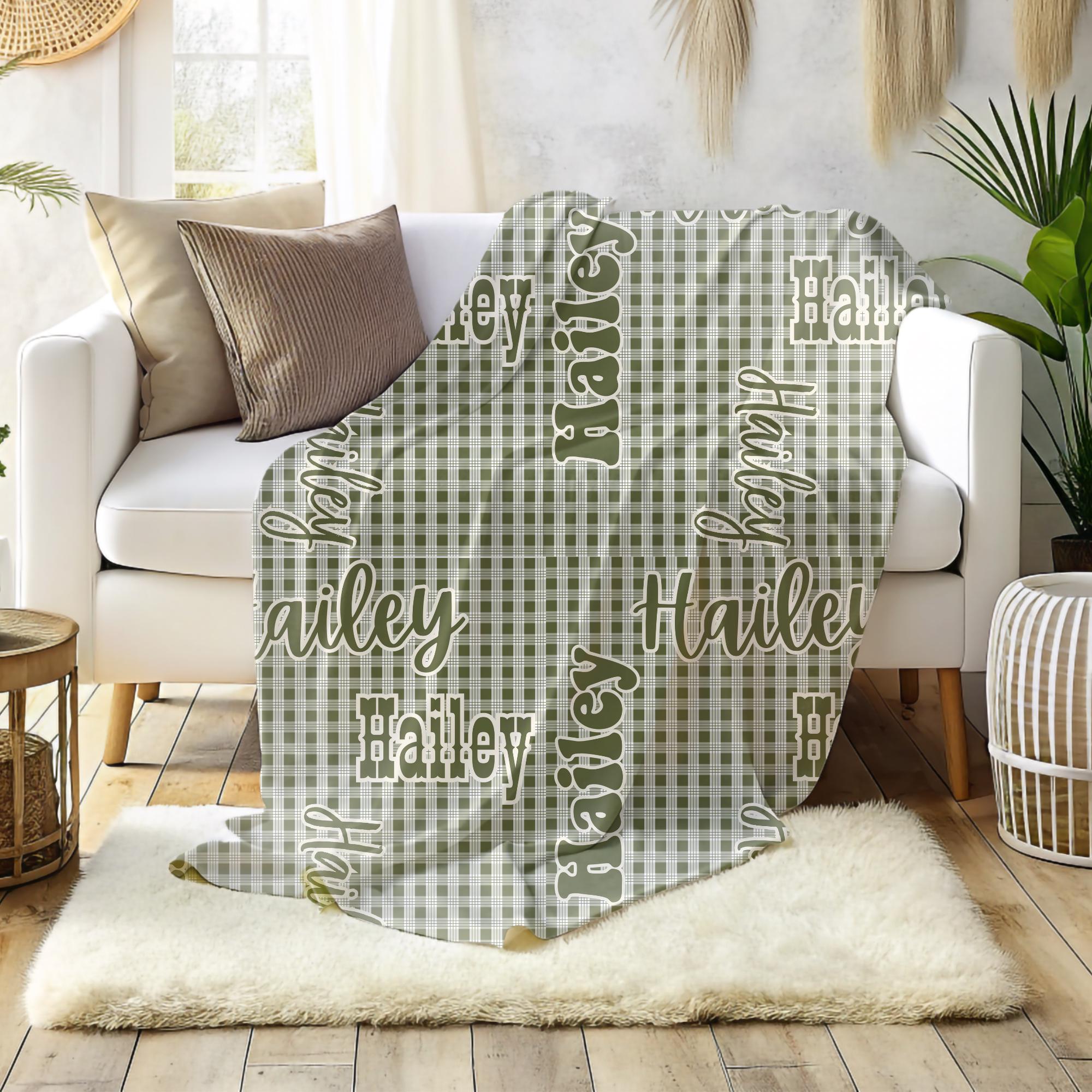 Custom Dark Green Palaka Blanket Gift, Personalized Name Hawaiian ...