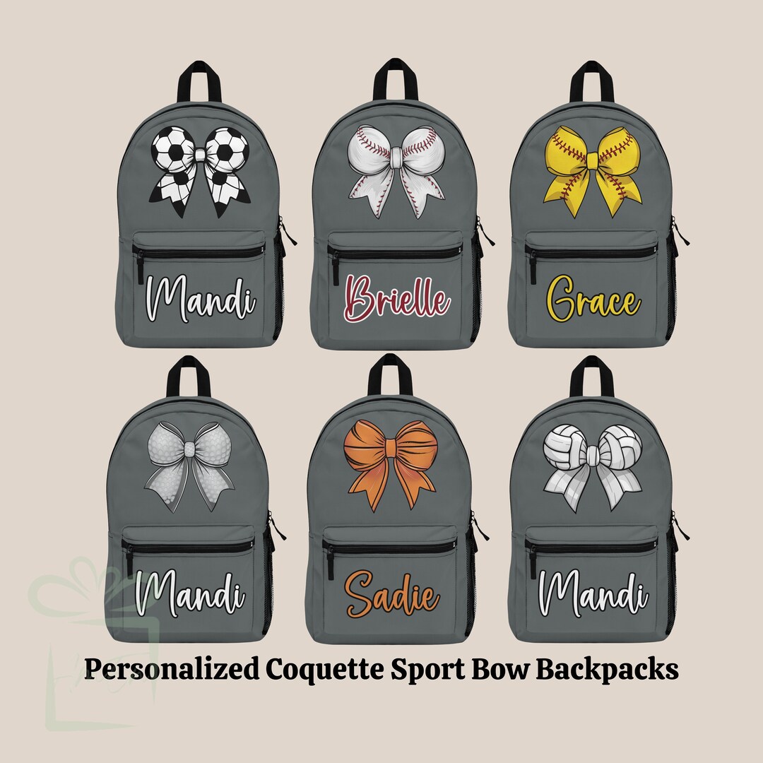 Personalized Name Coquette Bow Sports Backpack Lunch Bag Set Kid's Back ...
